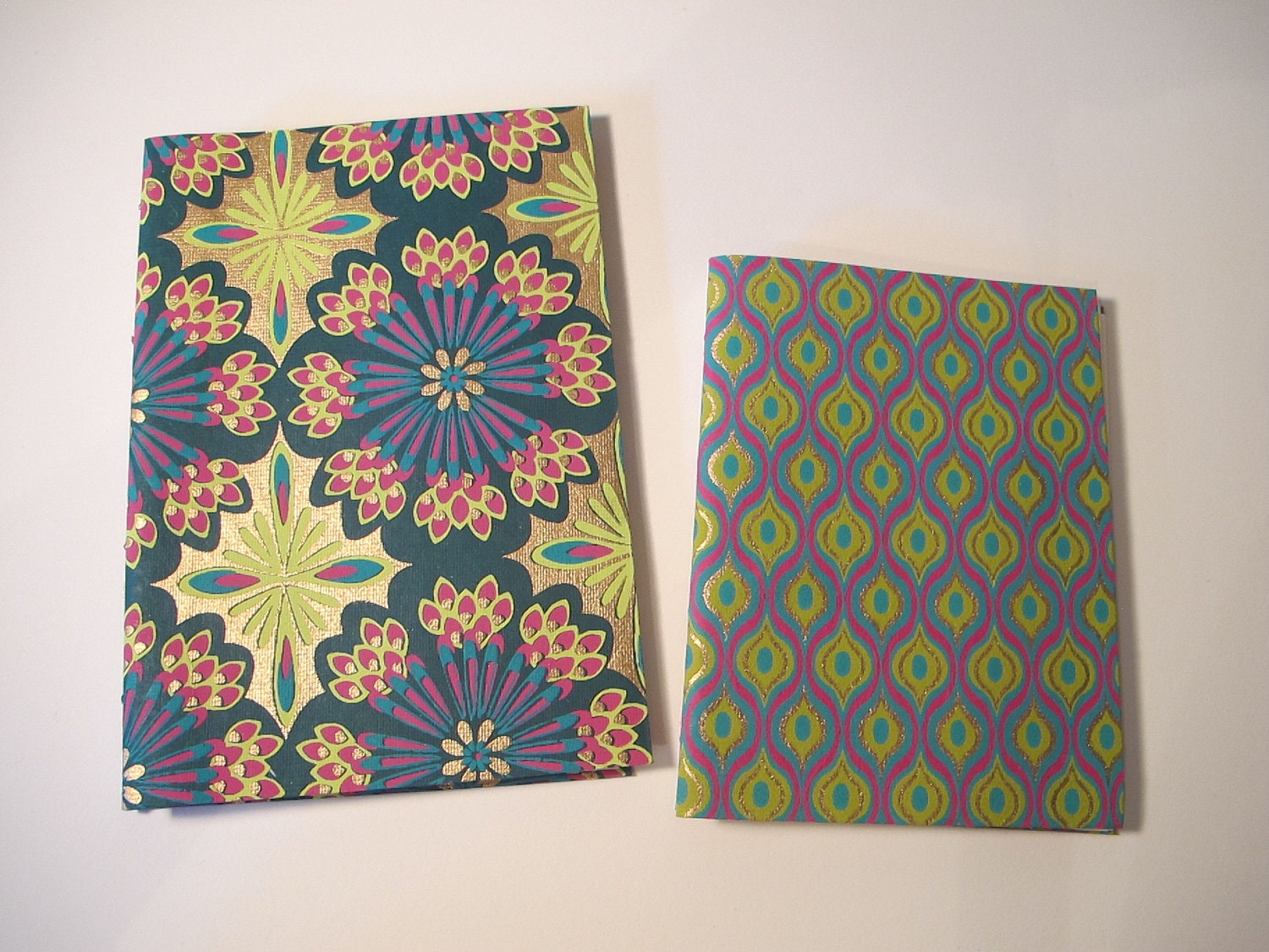 Turquoise, Pink, Green, and Metallic Gold Whimsical Journal Notebooks ...