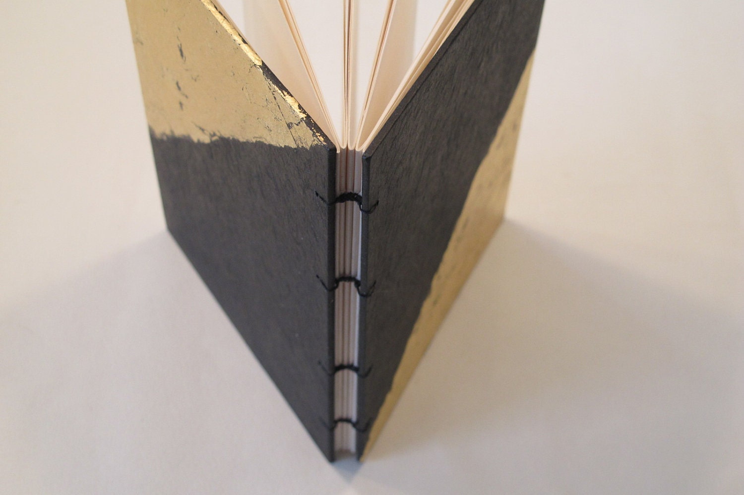 Gold Leaf Small Journal Notebook: Black and Gold Metallic Coptic ...