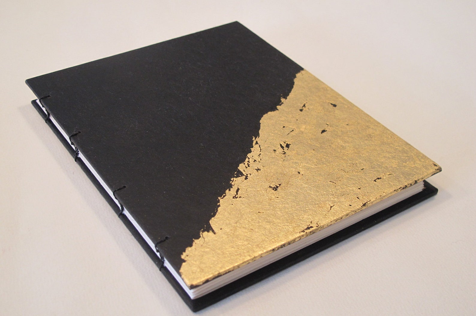 Gold Leaf Small Journal Notebook: Black and Gold Metallic Coptic ...