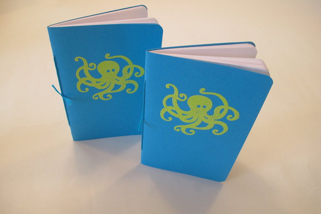 Octopus Pocket Notebooks: Set of Two Turquoise and Green Embossed Small ...
