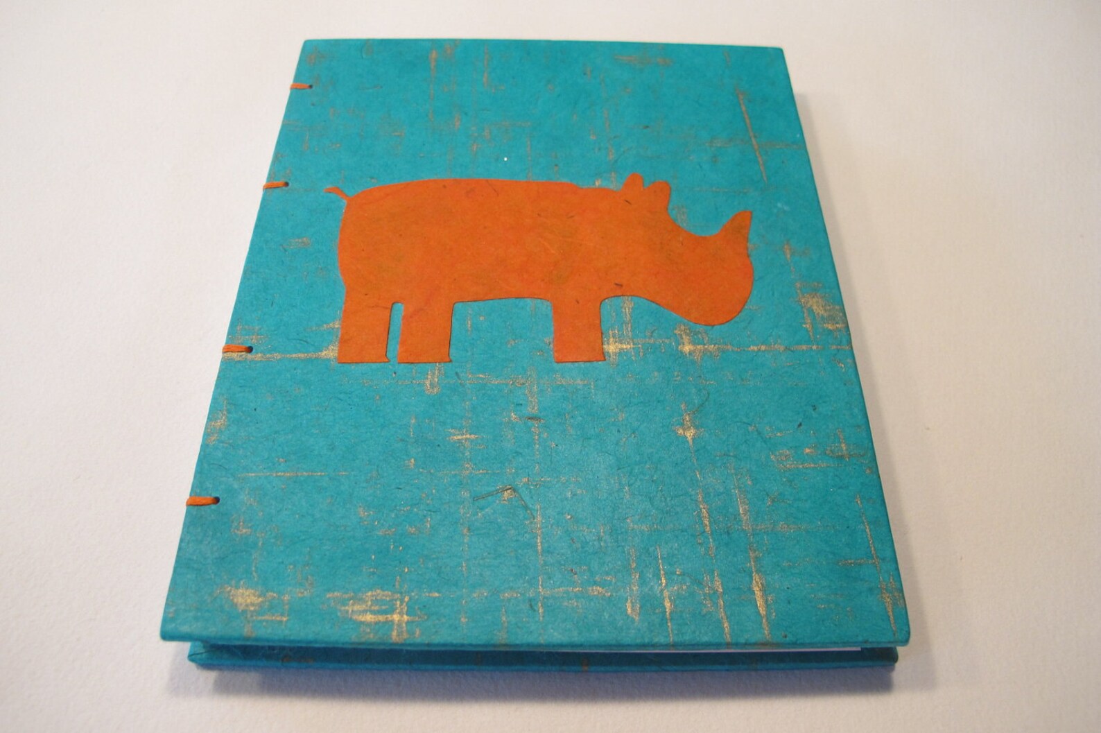 Rhino Handmade Journal Notebook: Turquoise and Orange Rhinoceros Small Hardbound Coptic Book - Etsy