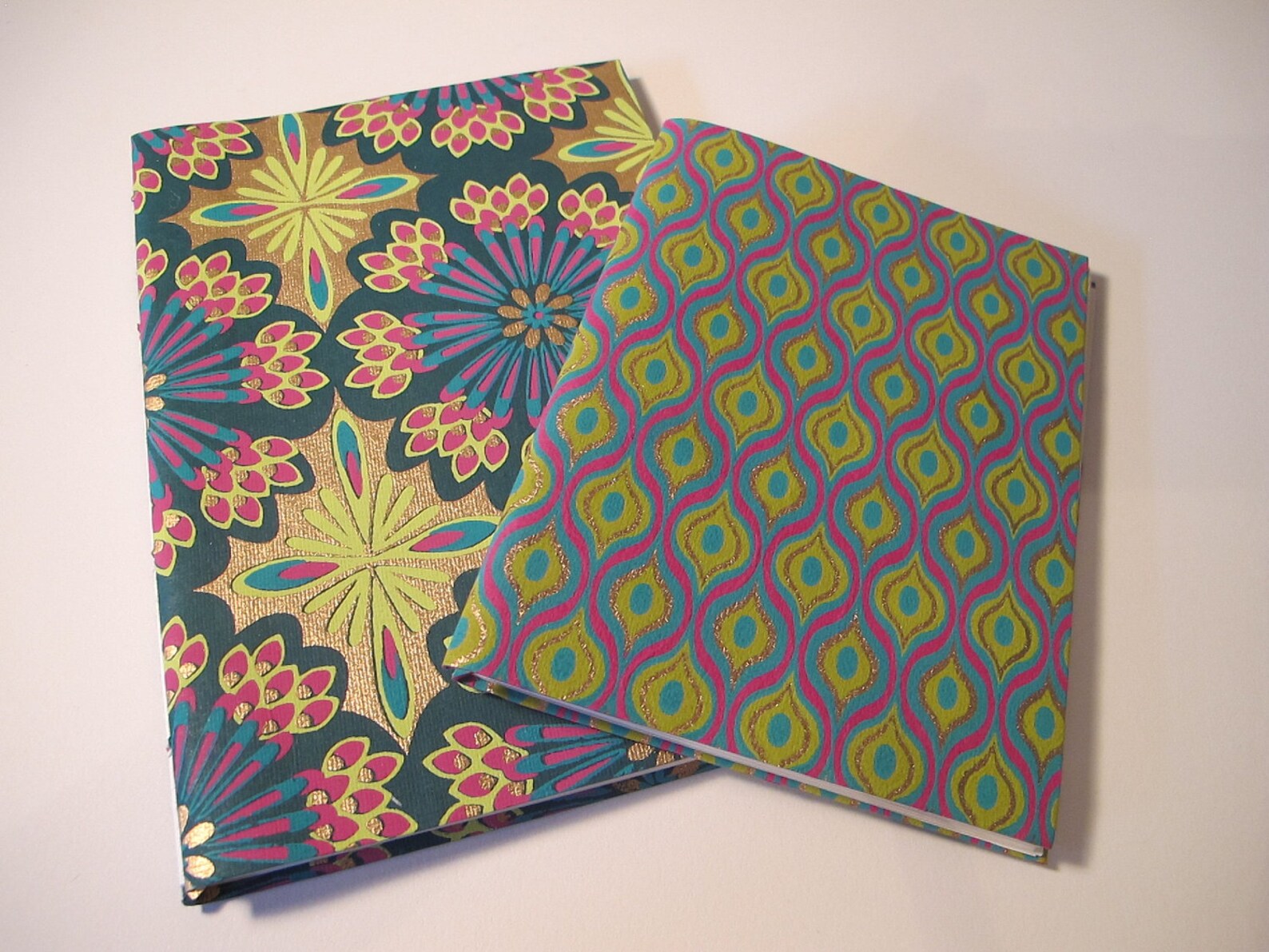 Turquoise, Pink, Green, and Metallic Gold Whimsical Journal Notebooks ...