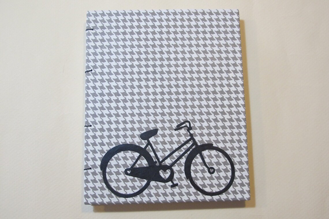 Bicycle Handmade Notebook Journal: Grey and White Houndstooth Bike ...
