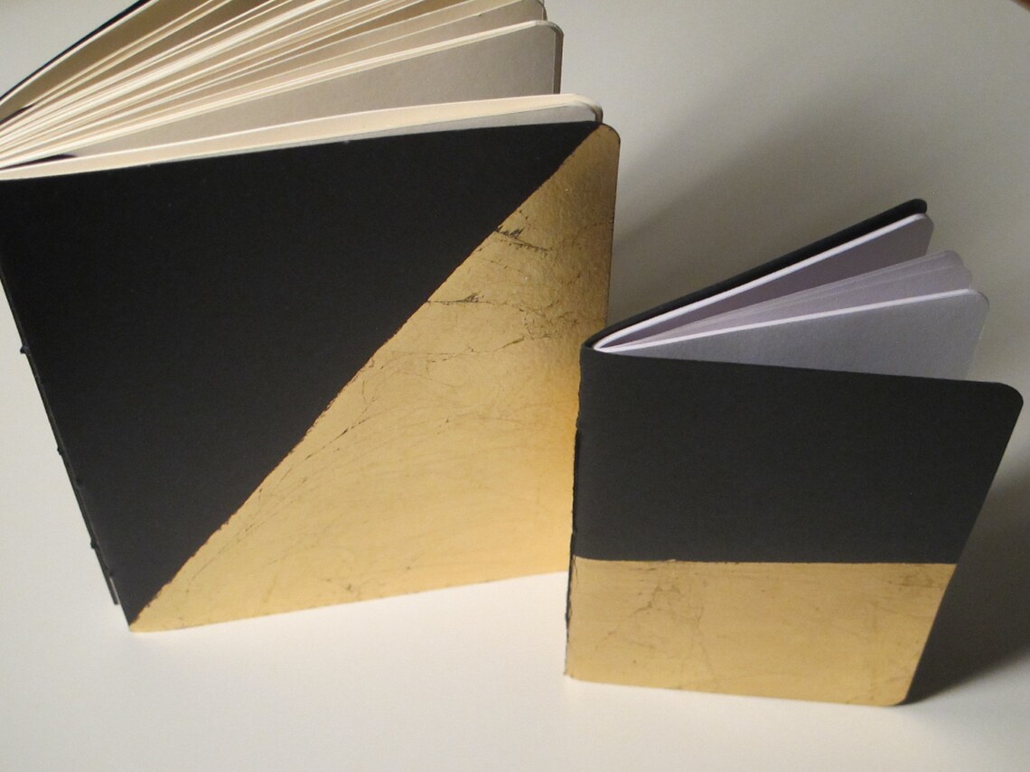 Black and Gold Journal Notebook, Set of Two Gold Metallic Journals ...