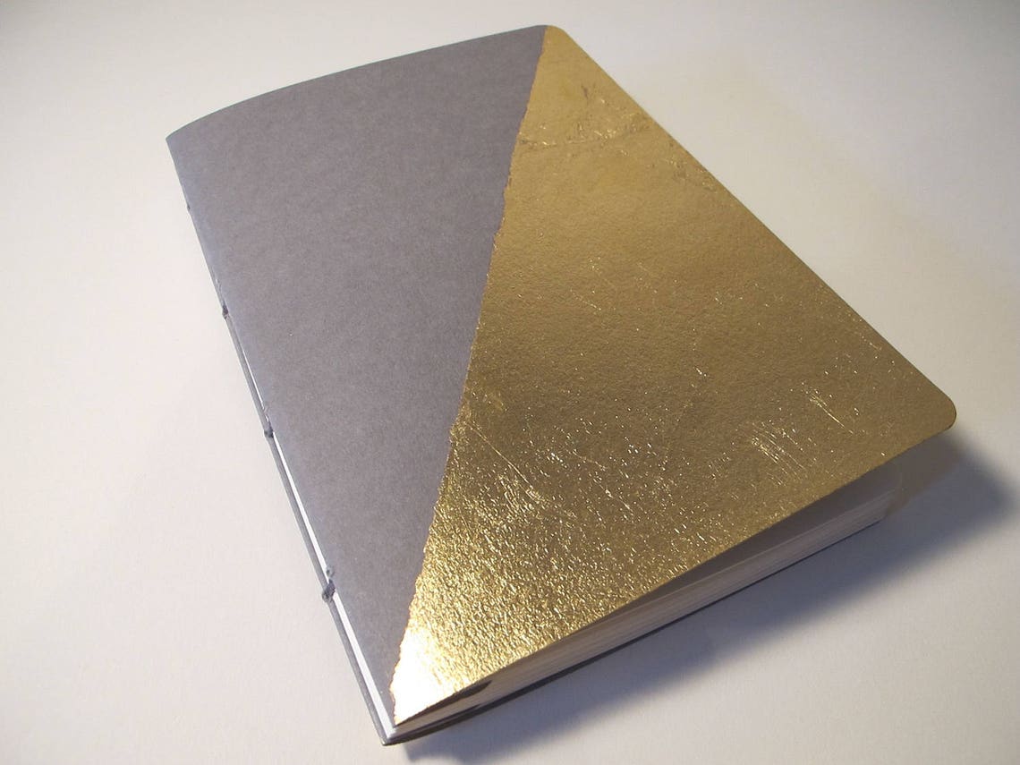 Grey and Gold Journal Notebook: Gold Metallic Modern Art Deco Handmade ...