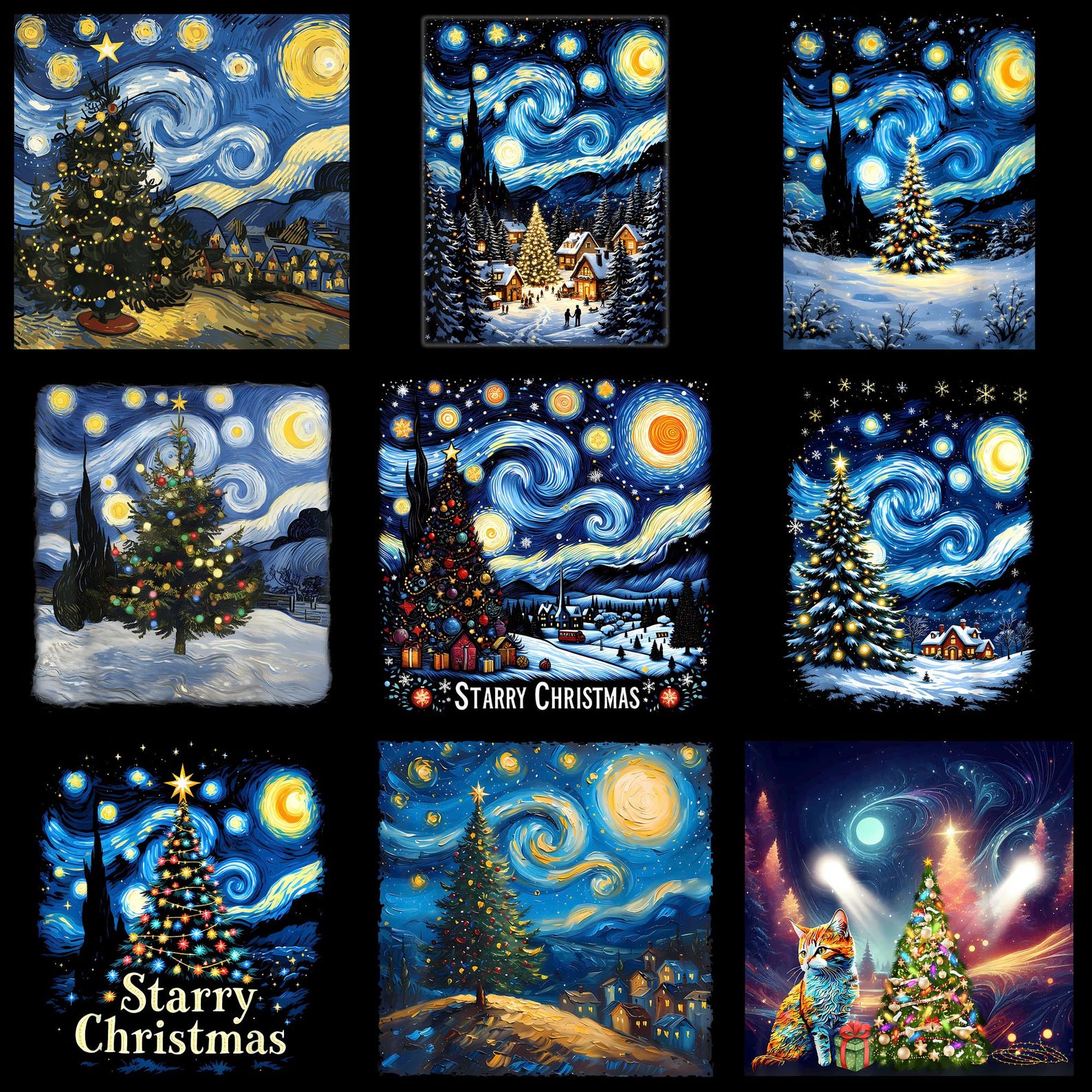 Van Gogh Starry Night Christmas Tree PNG, Winter Snowy Holiday Clipart ...