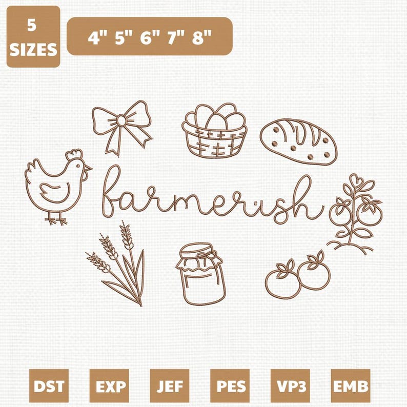 Farmerish Icons Machine Embroidery File, Homestead Farm Life Design ...
