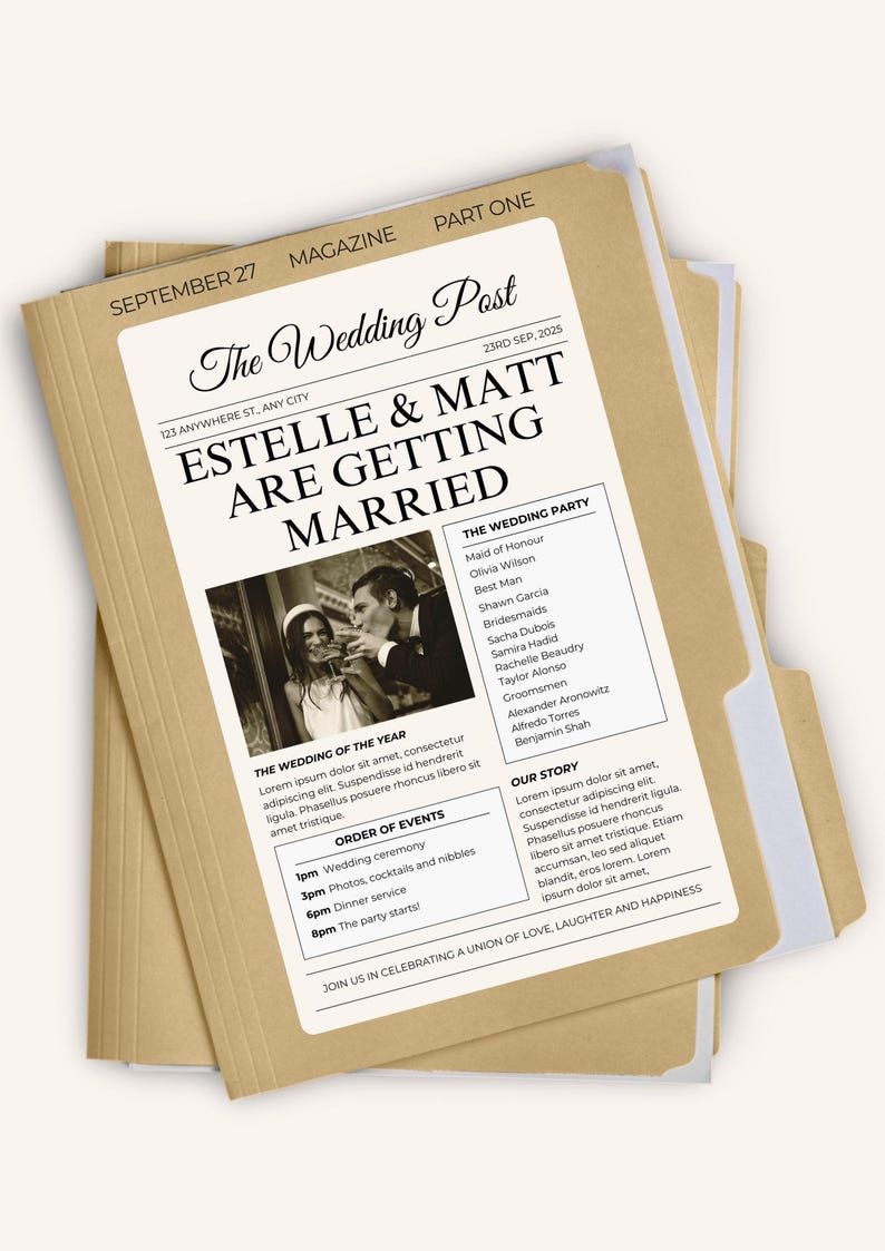 Editable Wedding Newspaper Template, Printable Wedding Program Template ...