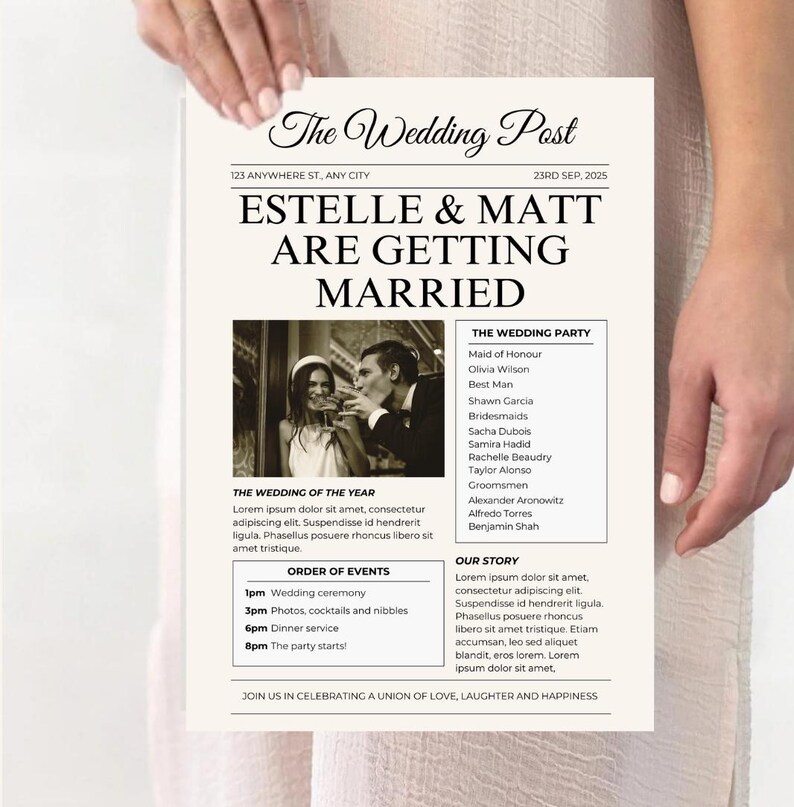 Editable Wedding Newspaper Template, Printable Wedding Program Template ...
