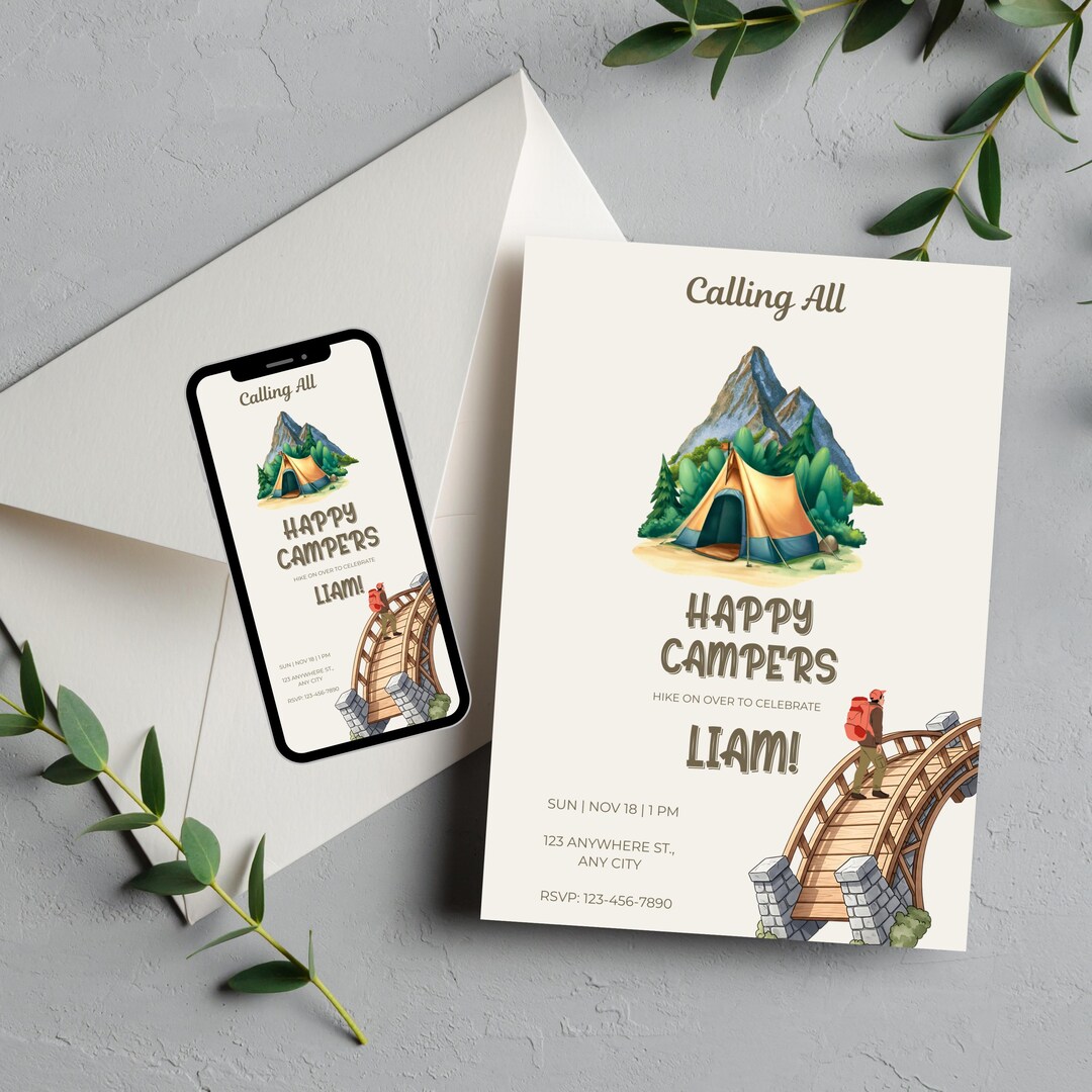 Take a Hike Birthday Invitation | Editable Hiking and Camping Party ...