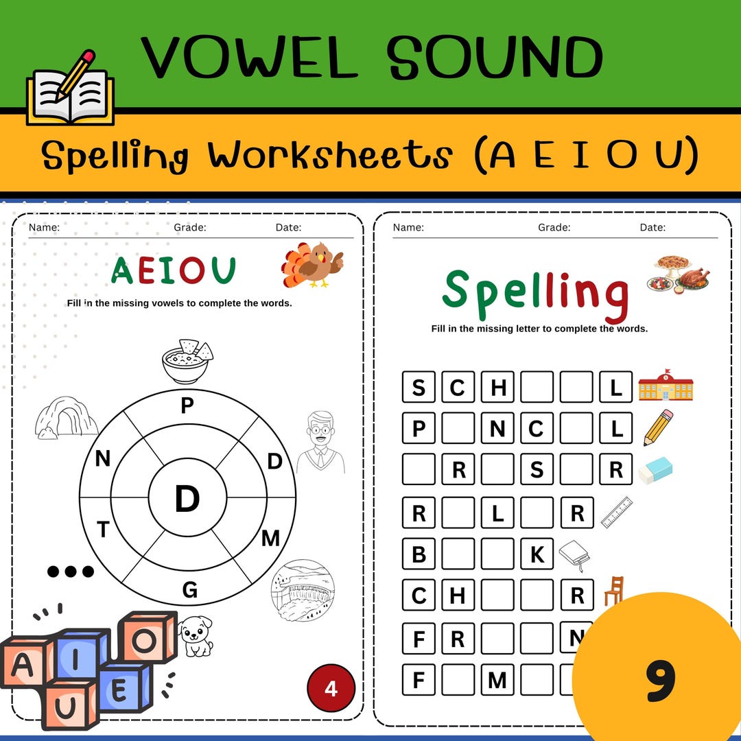 Spelling and Vowel Practice Worksheets | AEIOU Word Work - Etsy