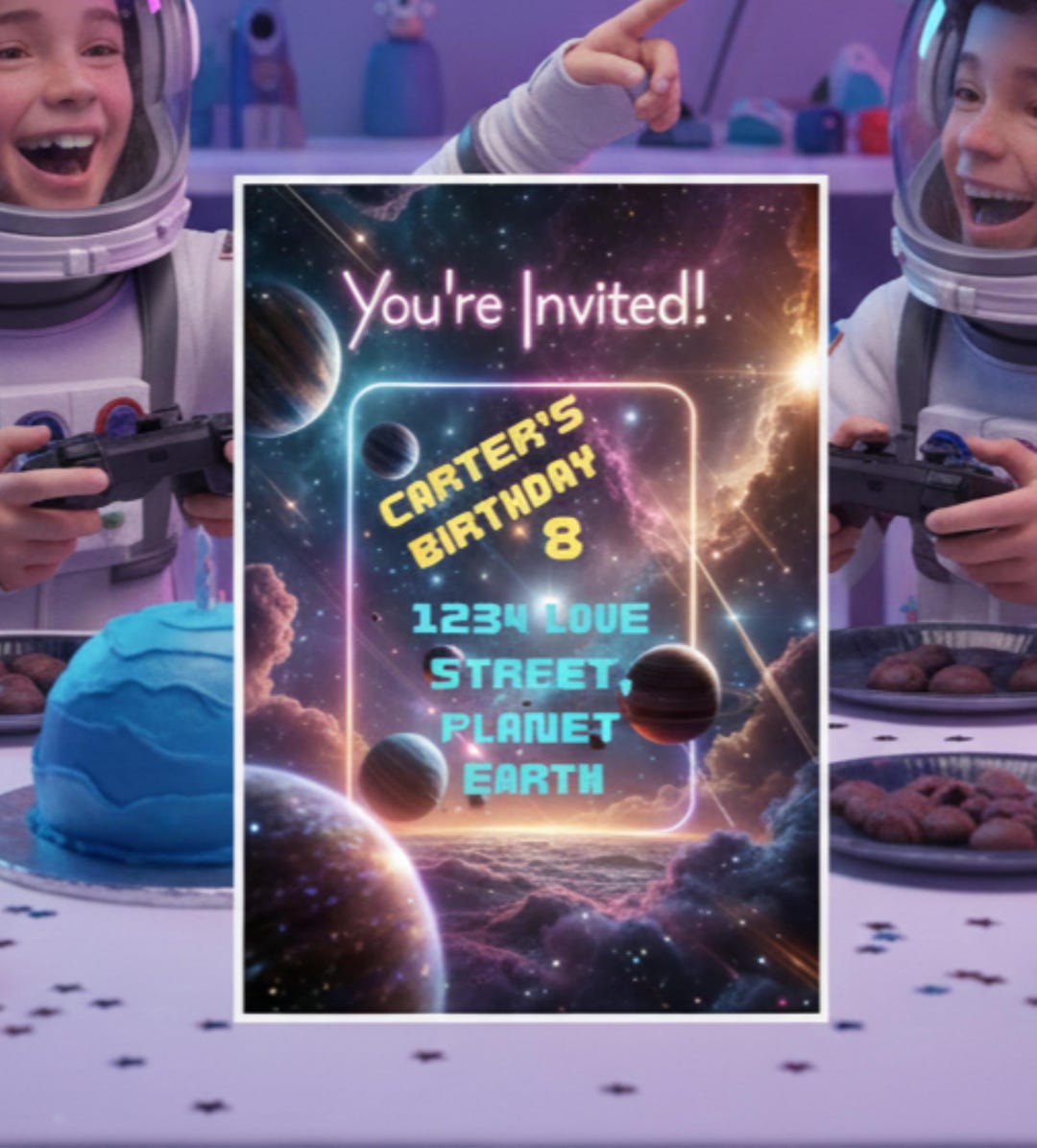 Space Birthday Invitation & Thank You Card | Editable Galaxy Invite ...