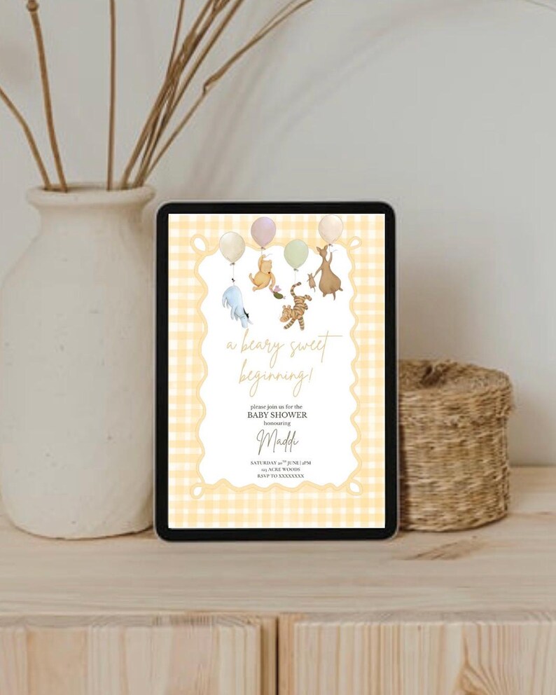 Beary Sweet Winnie the Pooh Customisable Invitation - Etsy