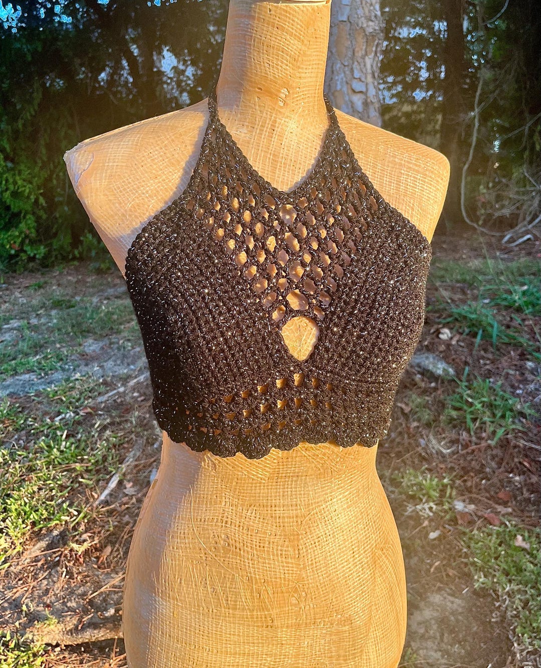 Sparkly Black Hand Crochet Caged Halter Top - Etsy