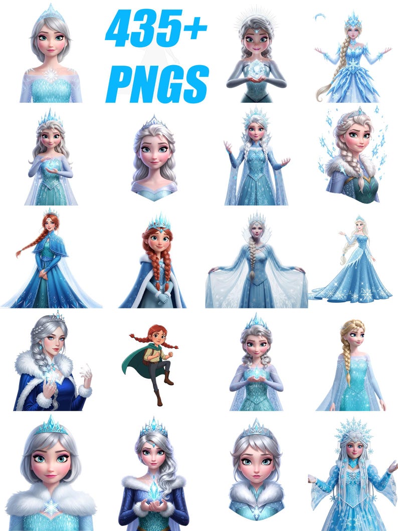 Frozen-inspired PNG Sticker Bundle, Elsa & Anna Clipart (commercial Use ...