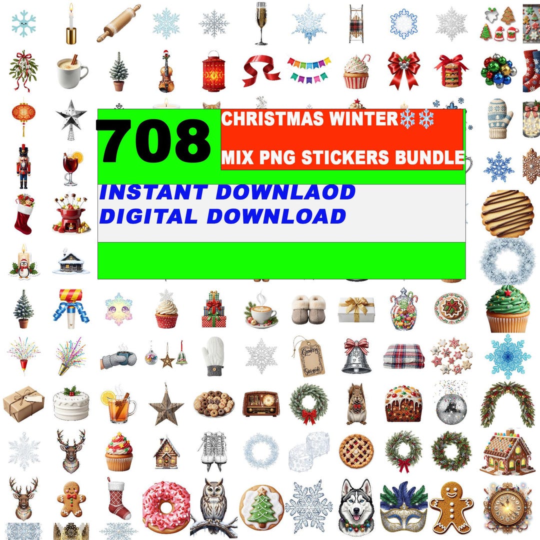 708 Christmas Winter AND 2026 MIX PNG Stickers Bundle, Cozy Festive ...