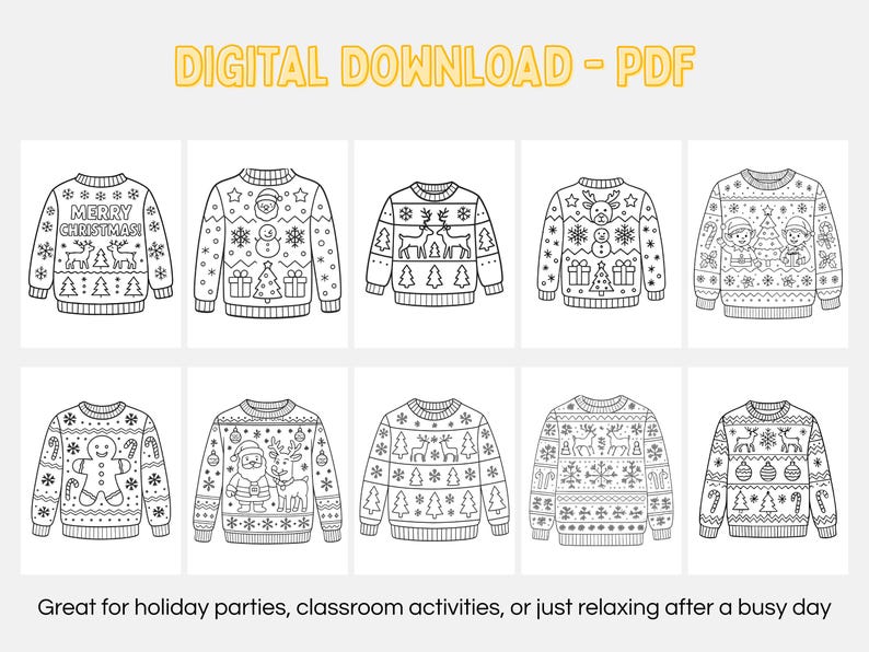 Ugly Sweater Coloring Pages for Kids – 22 Fun Holiday Designs PDF - Etsy