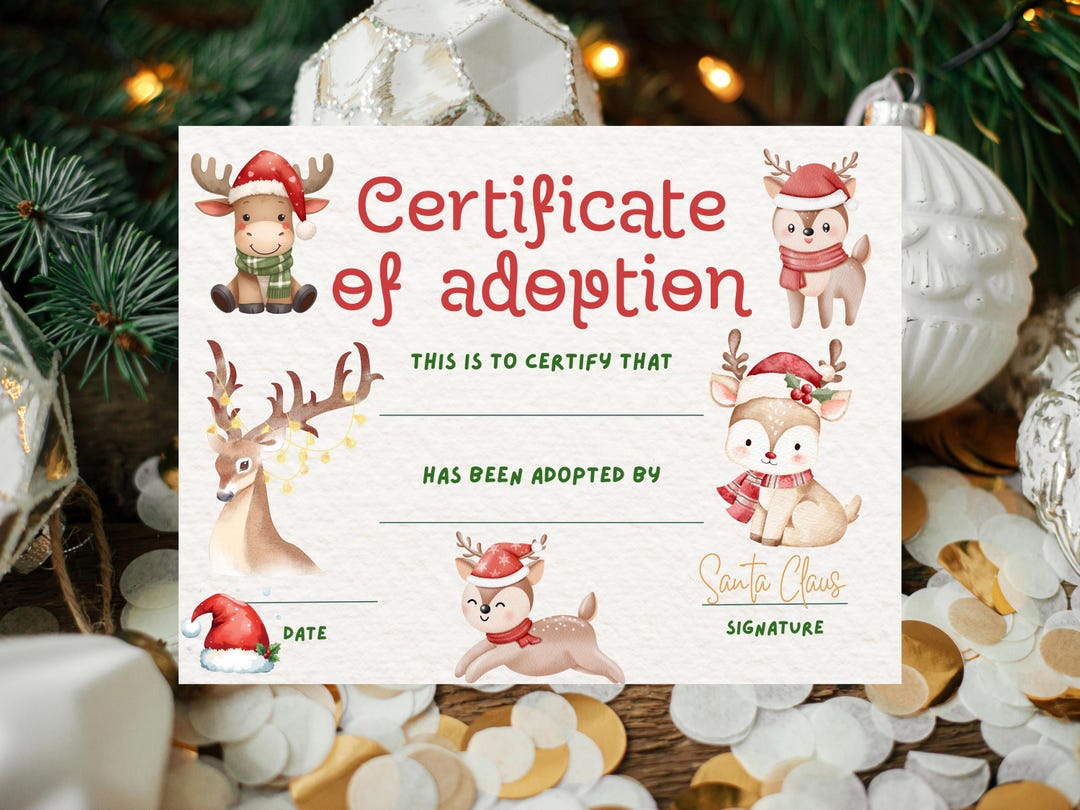Christmas Reindeer Adoption Certificate | Holiday Keepsake (PDF & PNG ...