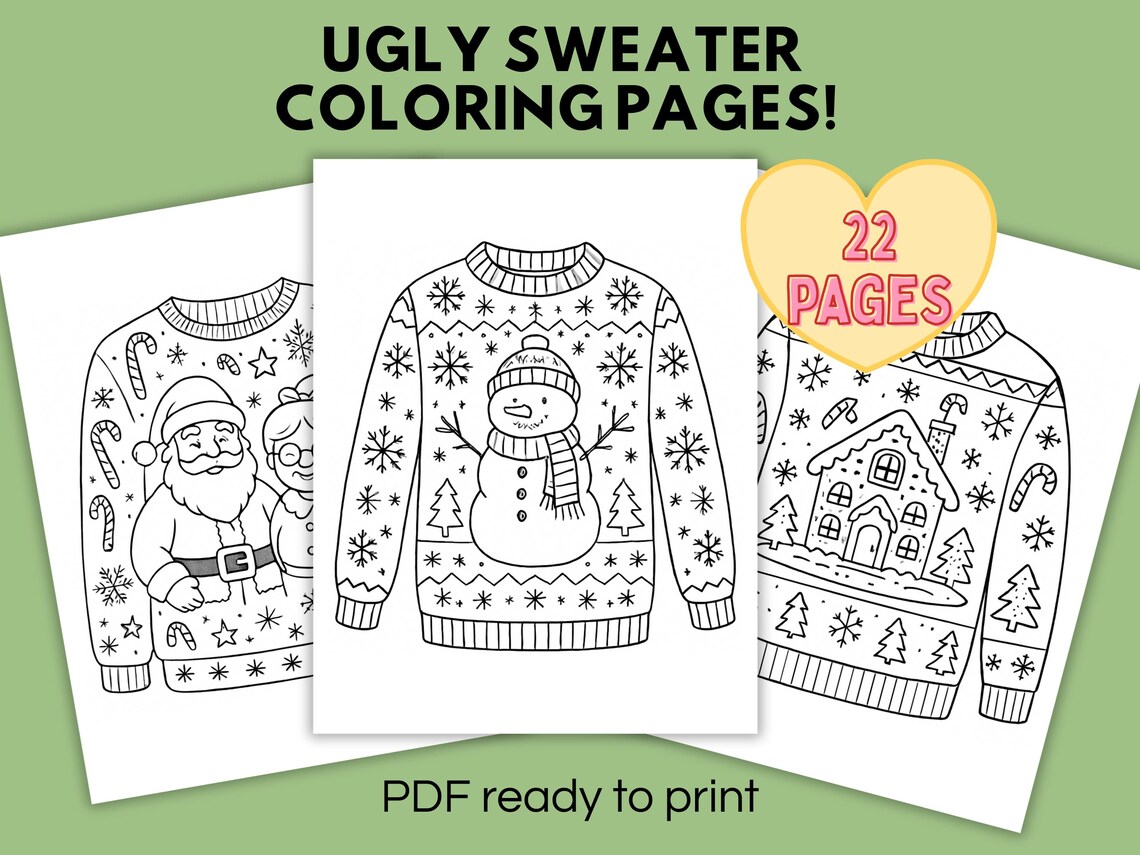 Ugly Sweater Coloring Pages for Kids – 22 Fun Holiday Designs PDF - Etsy