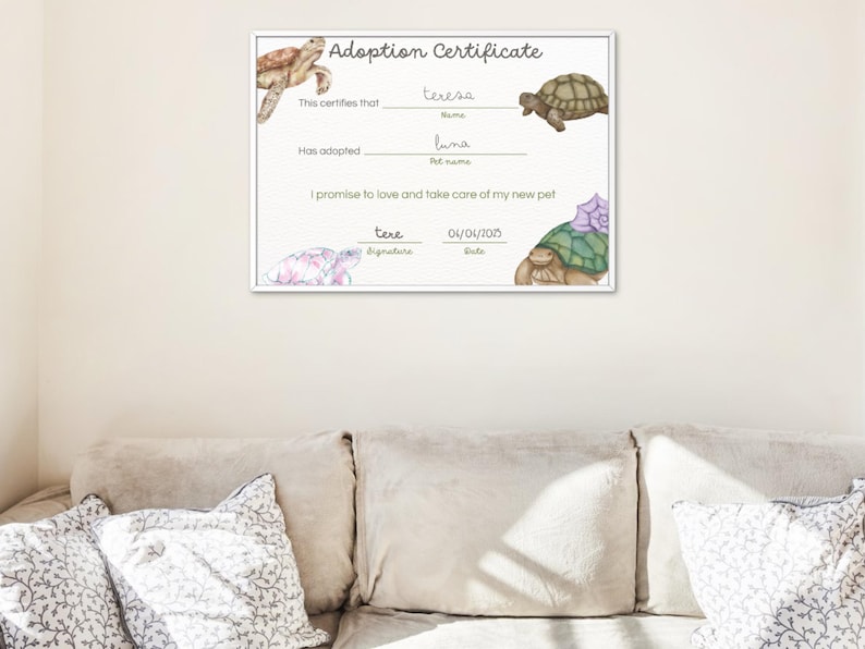 Turtle Adoption Certificate Printable for Kids Ocean Animal Adoption ...