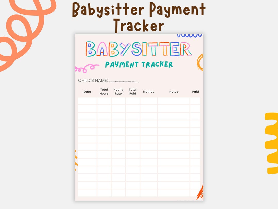 Babysitter Payment Tracker Printable Log Sheet Nanny Income Record ...
