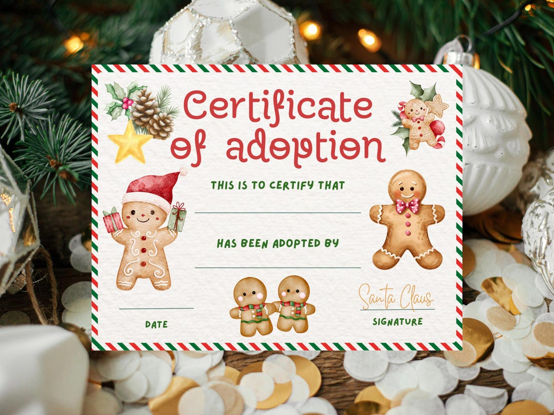 Gingerbread Cookie Adoption Certificate | Christmas Keepsake (PDF & PNG ...