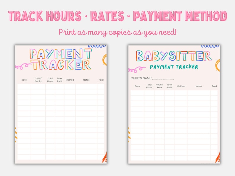 Babysitter Payment Tracker Printable Log Sheet Nanny Income Record ...