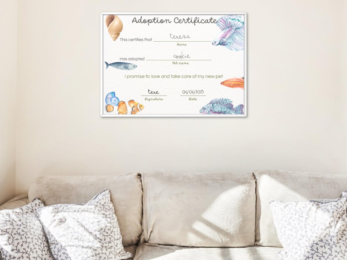 Pet Fish Adoption Certificate Printable – Ocean-themed Kids Activity ...