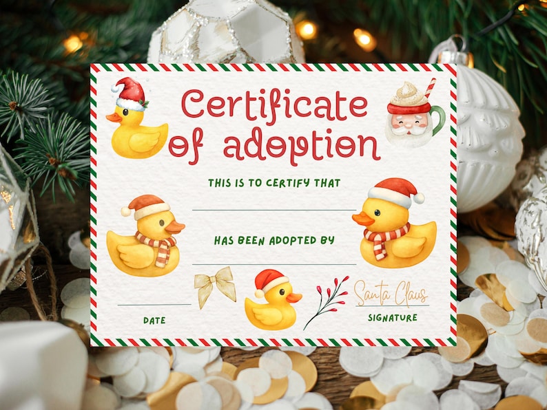 Yellow Rubber Duck Adoption Certificate | Holiday Keepsake (PDF & PNG ...