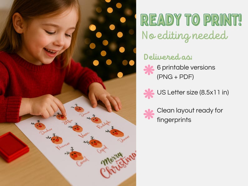 Reindeer Fingerprint Craft, Christmas Keepsake (PDF + PNG) - Etsy