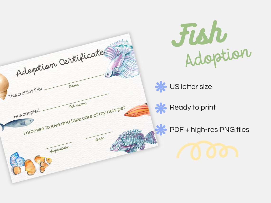 Pet Fish Adoption Certificate Printable – Ocean-themed Kids Activity ...