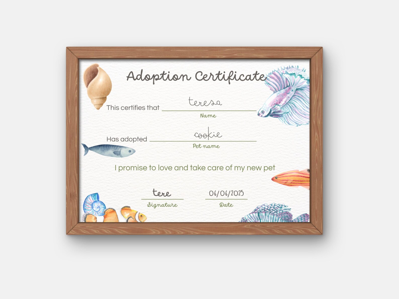 Pet Fish Adoption Certificate Printable – Ocean-themed Kids Activity ...