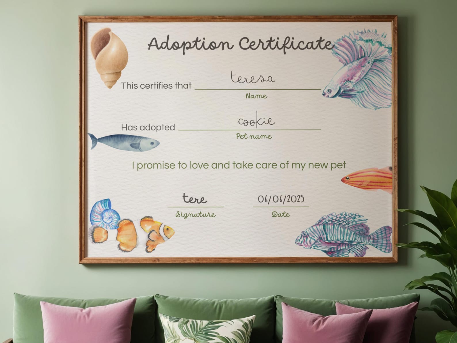 Pet Fish Adoption Certificate Printable – Ocean-themed Kids Activity ...