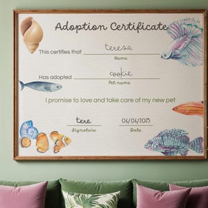 Pet Fish Adoption Certificate Printable – Ocean-themed Kids Activity ...