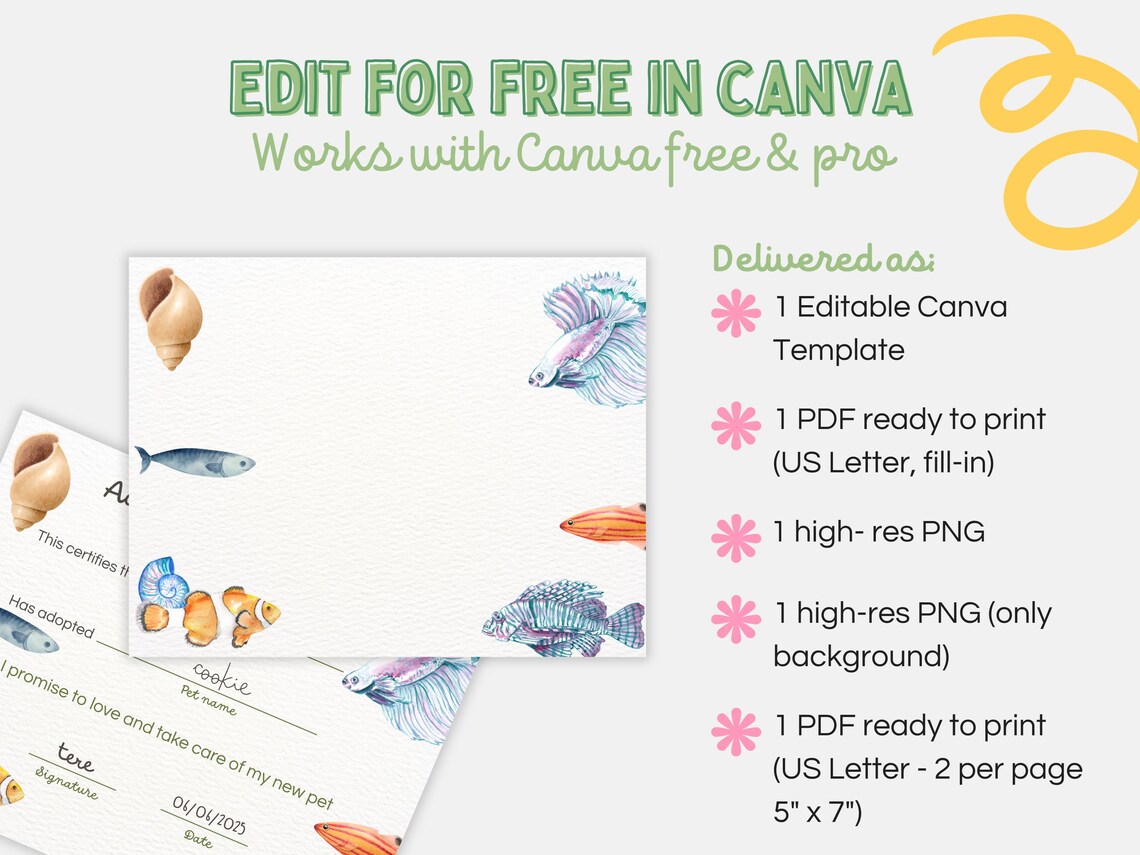 Pet Fish Adoption Certificate Printable – Ocean-themed Kids Activity ...