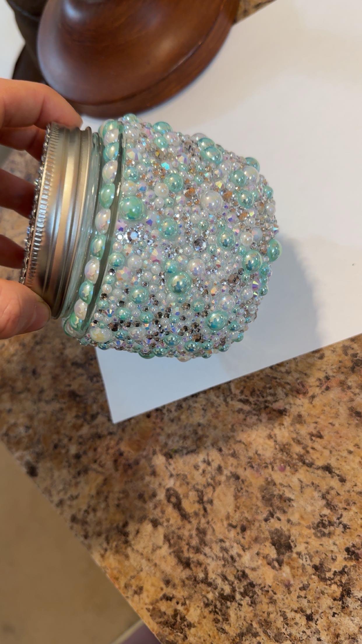 Rhinestone and Pearl Covered Jar With Lid - Etsy