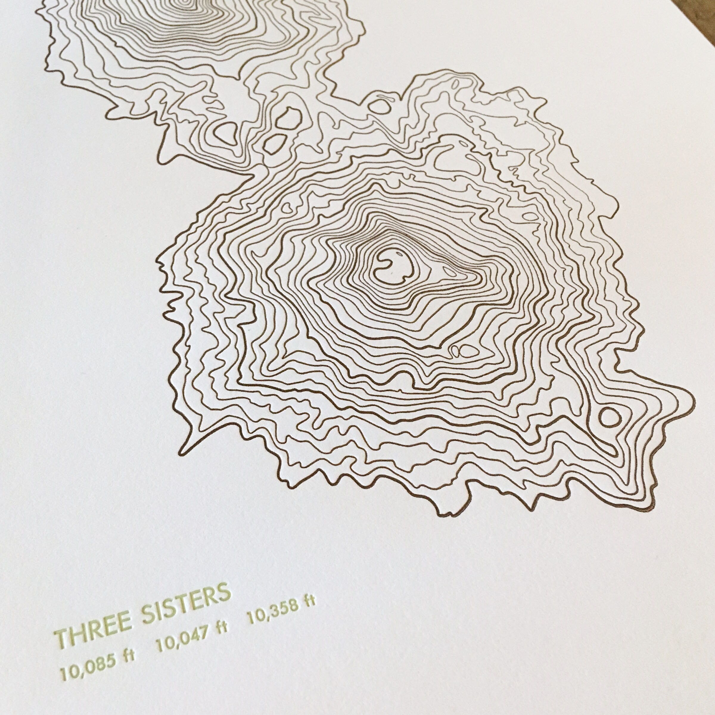 Three Sisters Topographic Map Letterpress Print - 12" X 18" - Etsy ...