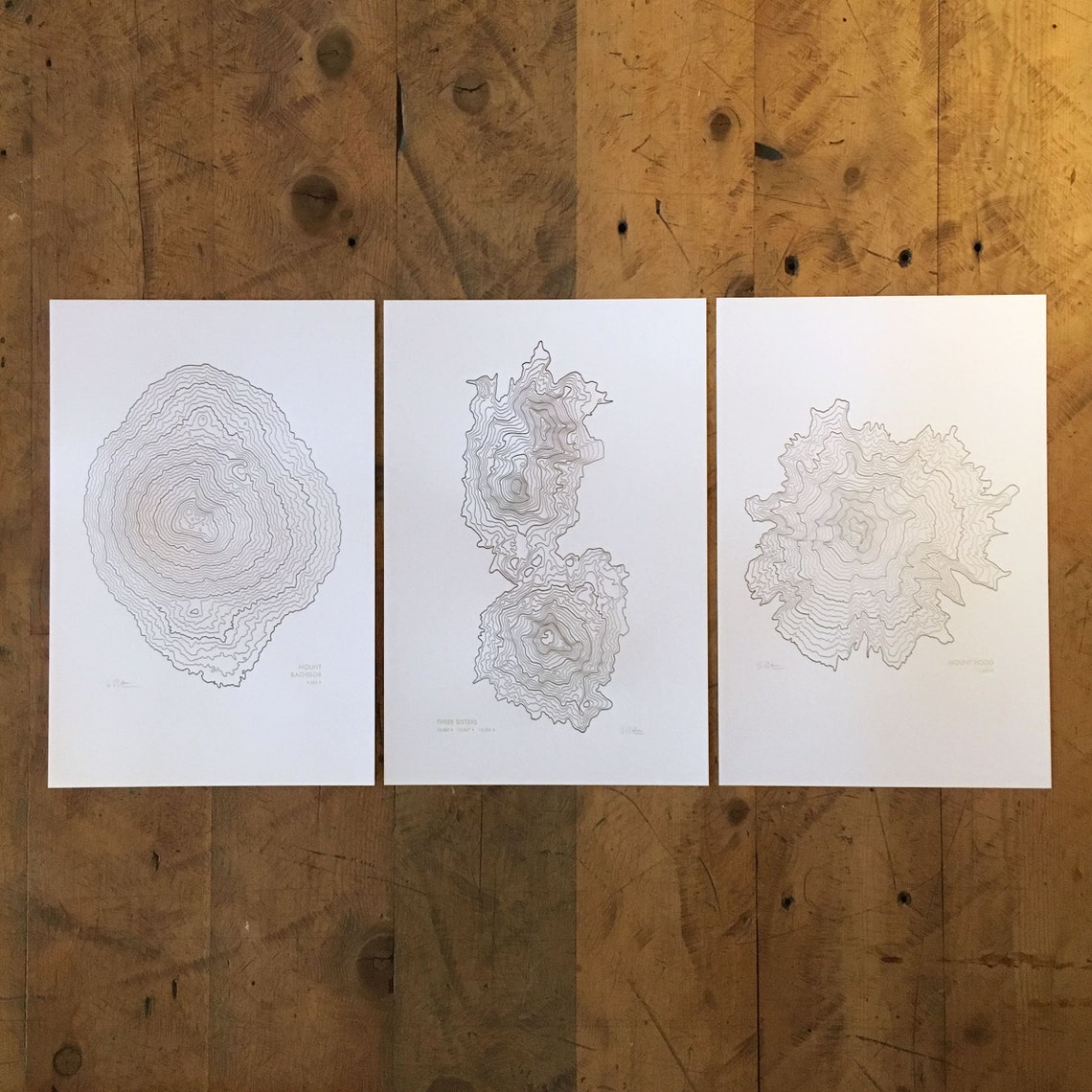 Three Sisters Topographic Map Letterpress Print - 12" X 18" - Etsy ...