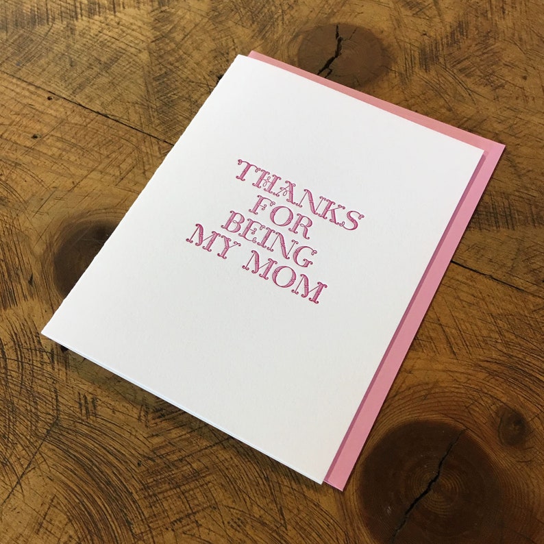 Thanks For Being My Mom Letterpress Card | Etsy