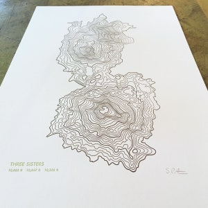 Three Sisters Topographic Map Letterpress Print - 12" X 18" - Etsy