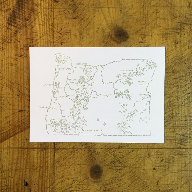Oregon State Map Letterpress Postcard | Etsy
