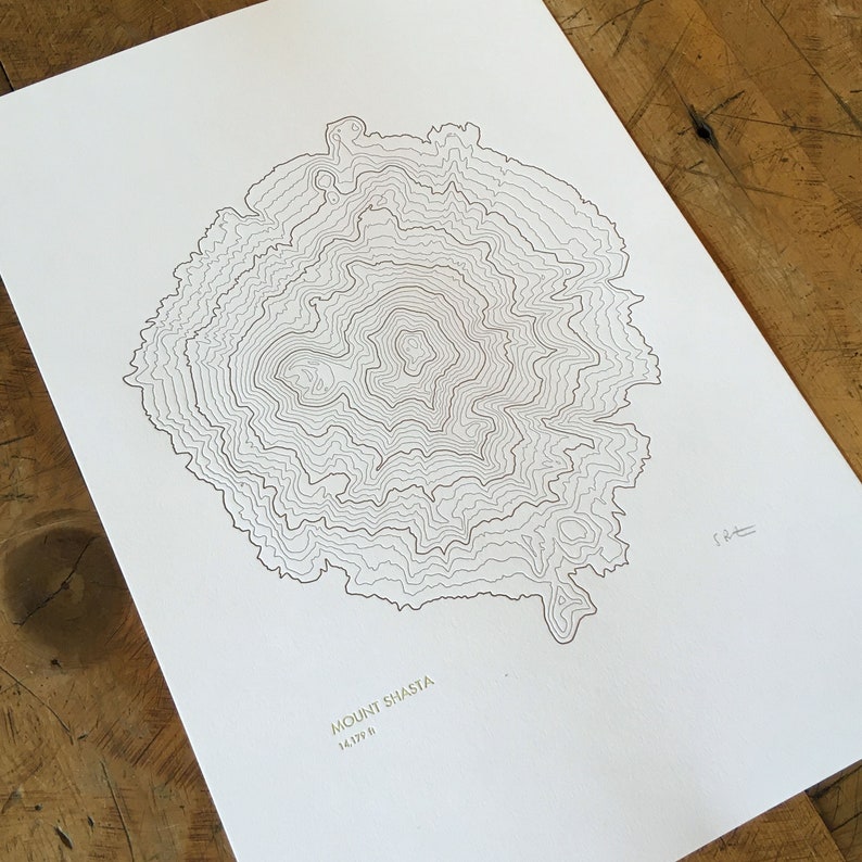 Mount Shasta Topographic Map Letterpress Print 12 X - Etsy