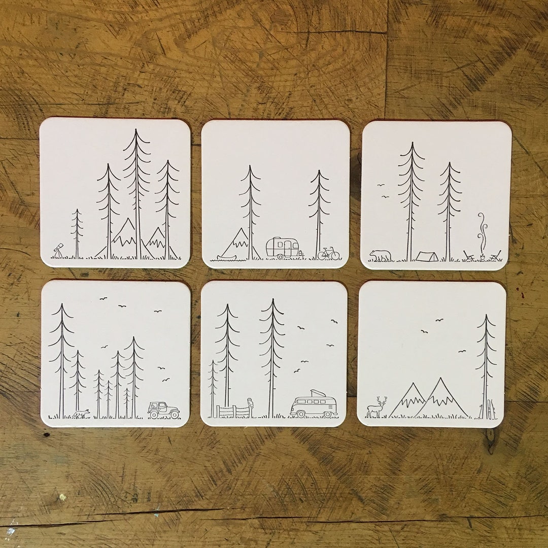 Minimal Adventure Letterpress Coasters - Set of 6 - Etsy
