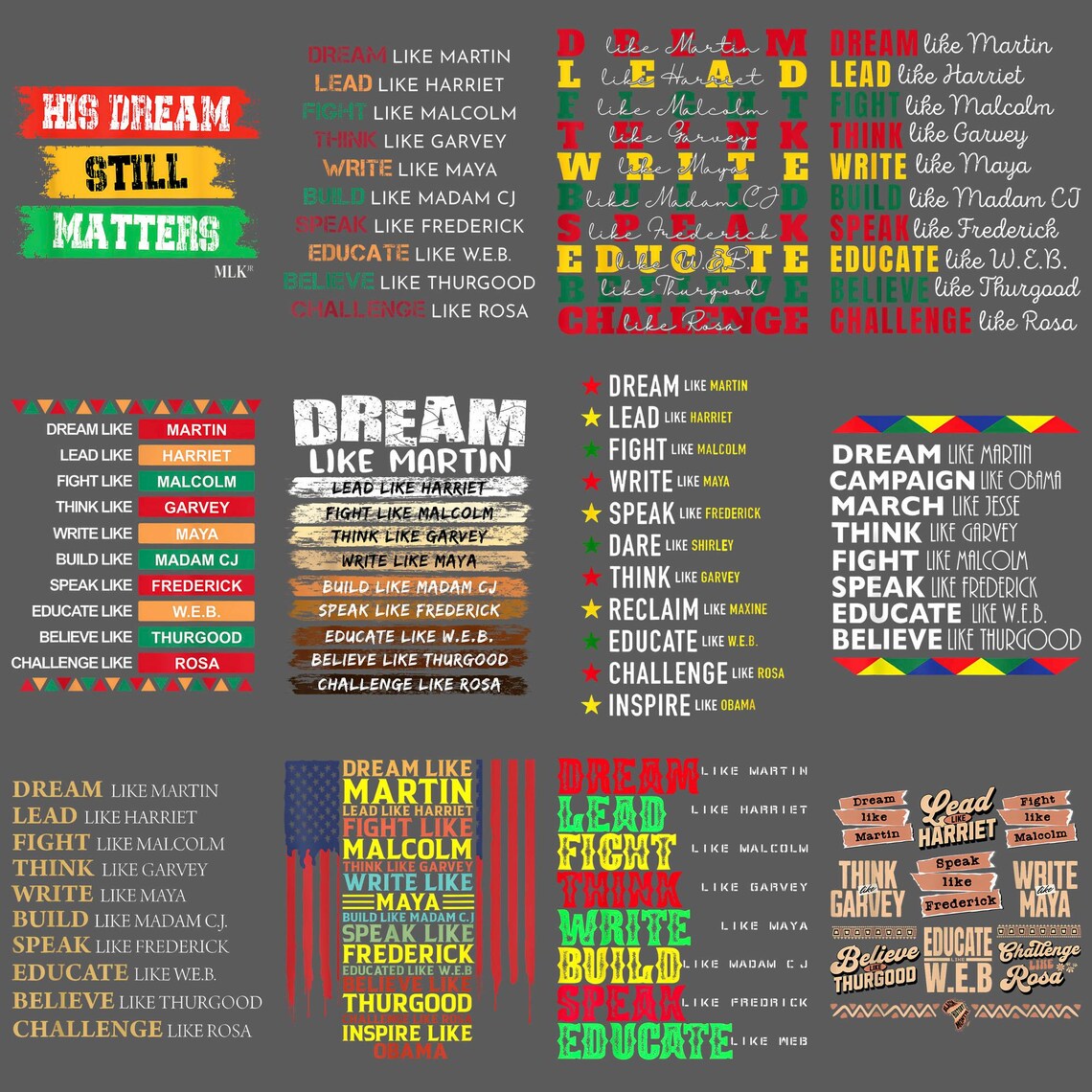 Dream Like Martin Lead Like Harriet PNG – Black History Month African ...
