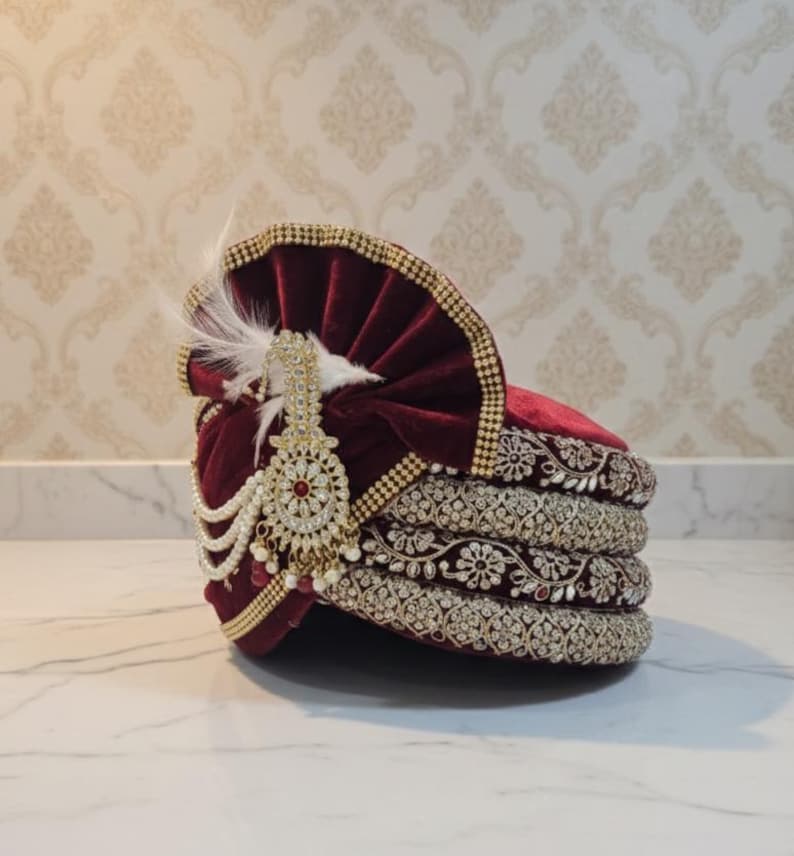 Maroon Gold Dulha Pagri Turban | Groom Wedding Safa - Etsy