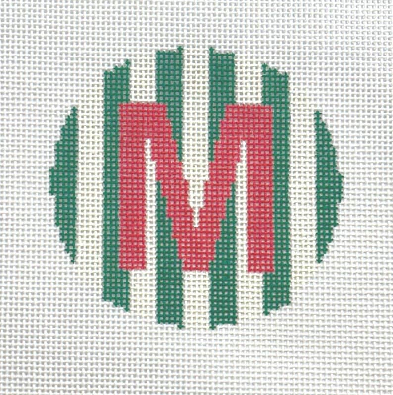 Custom Initial/number Striped Circle Hand-painted Needlepoint Canvas - Etsy