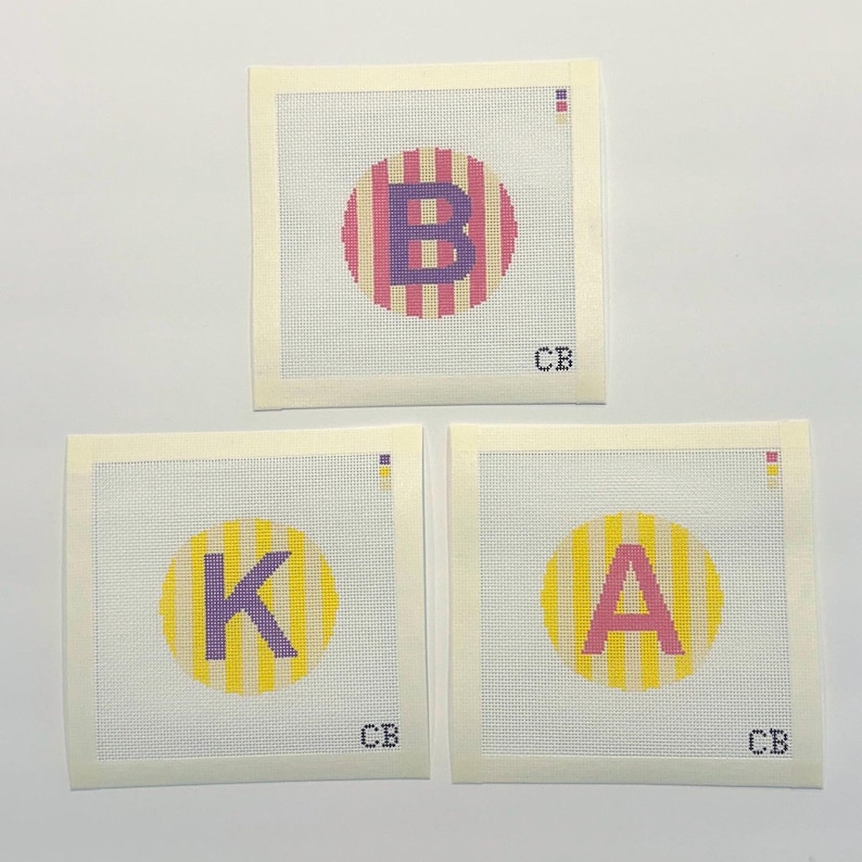 Custom Initial/number Striped Circle Hand-painted Needlepoint Canvas - Etsy