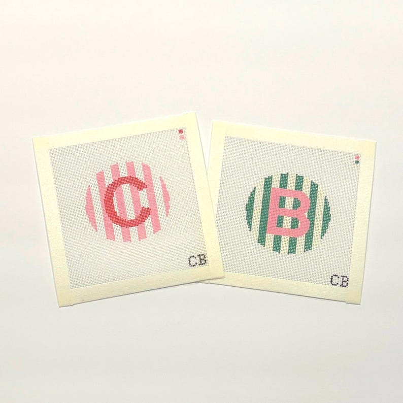 Custom Initial/number Striped Circle Hand-painted Needlepoint Canvas - Etsy