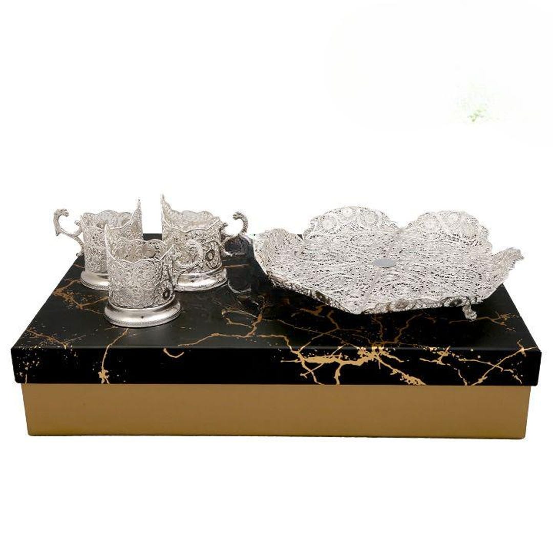 Handmade Silver Filigree Tea Set – Arabic Wedding Gift, Melelah Tray ...