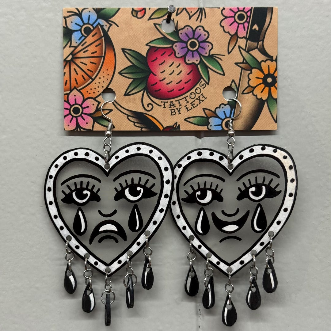 American Traditional Blackwork Tattoo Crying Hearts Flash Design ...